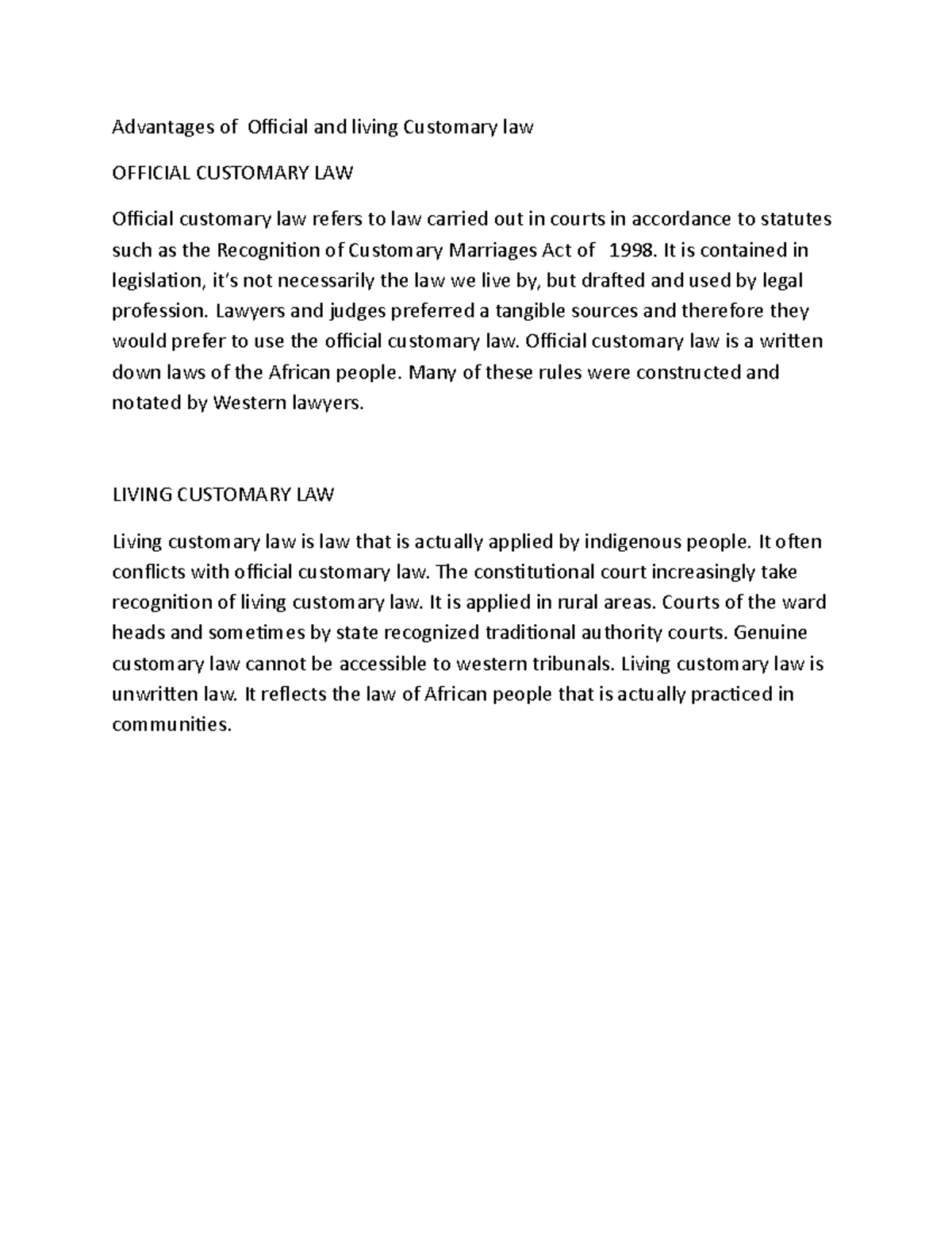 Official vs Living Customary Law: Key Advantages Explained - Studocu