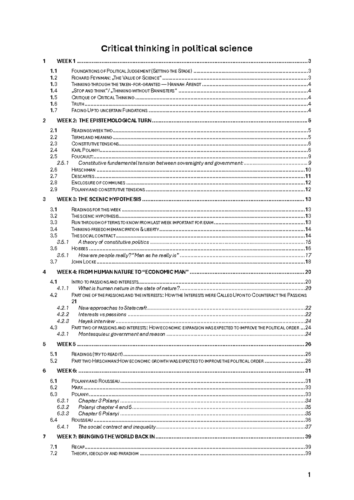 Critical Thinking in Political Science: Week 1 Overview - Studocu