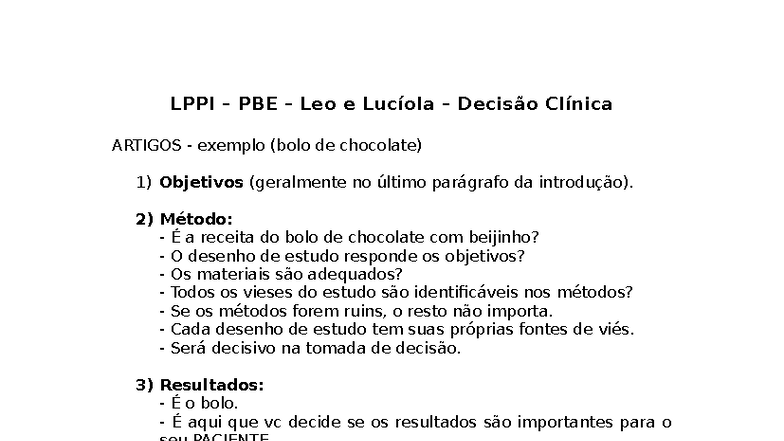 LPPI PBE Como Ler Artigos Clínicos: Decisão e Métodos - Studocu
