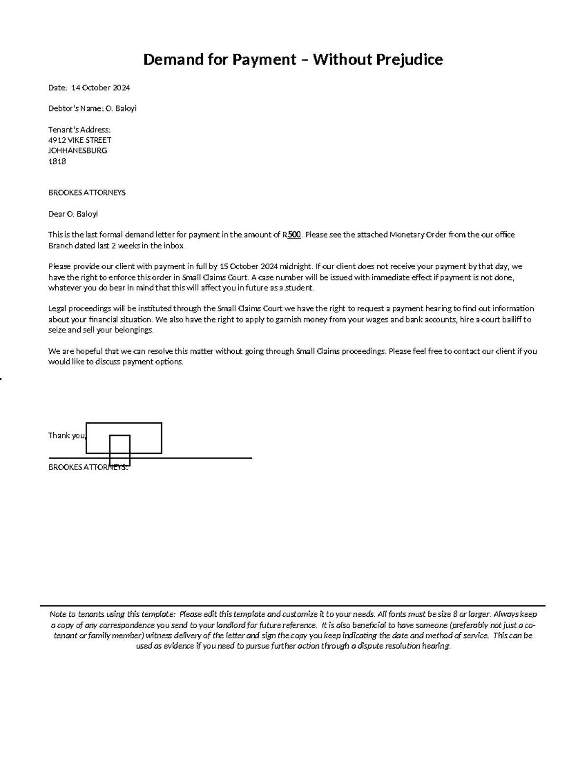 Demand Letter Template 02 - Demand for Payment – Without Prejudice Date ...