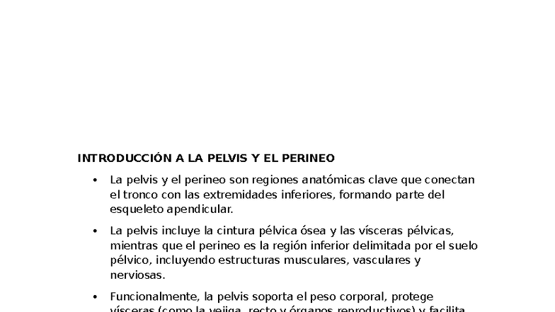 Introducción a la Anatomía de la Pelvis y el Perineo - Studocu