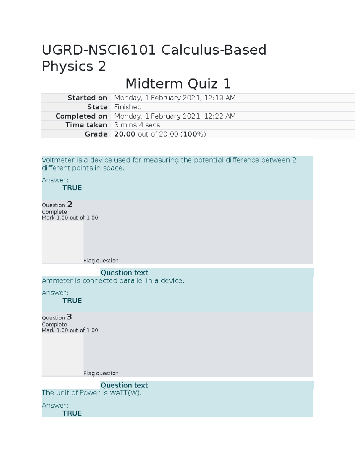 UGRD-NSCI6101 Calculus-Based Physics 2 - Midterm Quiz 1 - UGRD-NSCI6101 Calculus-Based Physics 2 ...