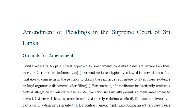 Amendment of Pleadings in the Supreme Court of Sri Lanka: Key Rules and ...