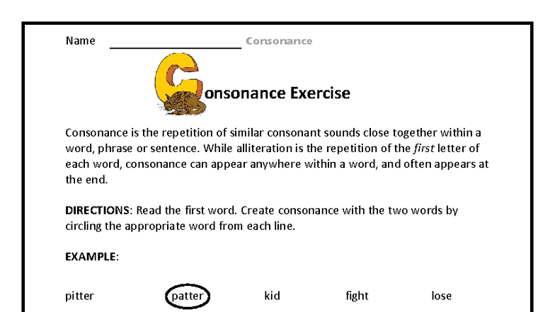 CCSS.RF.1.3a Consonance Exercise: Repetition of Consonant Sounds - Studocu
