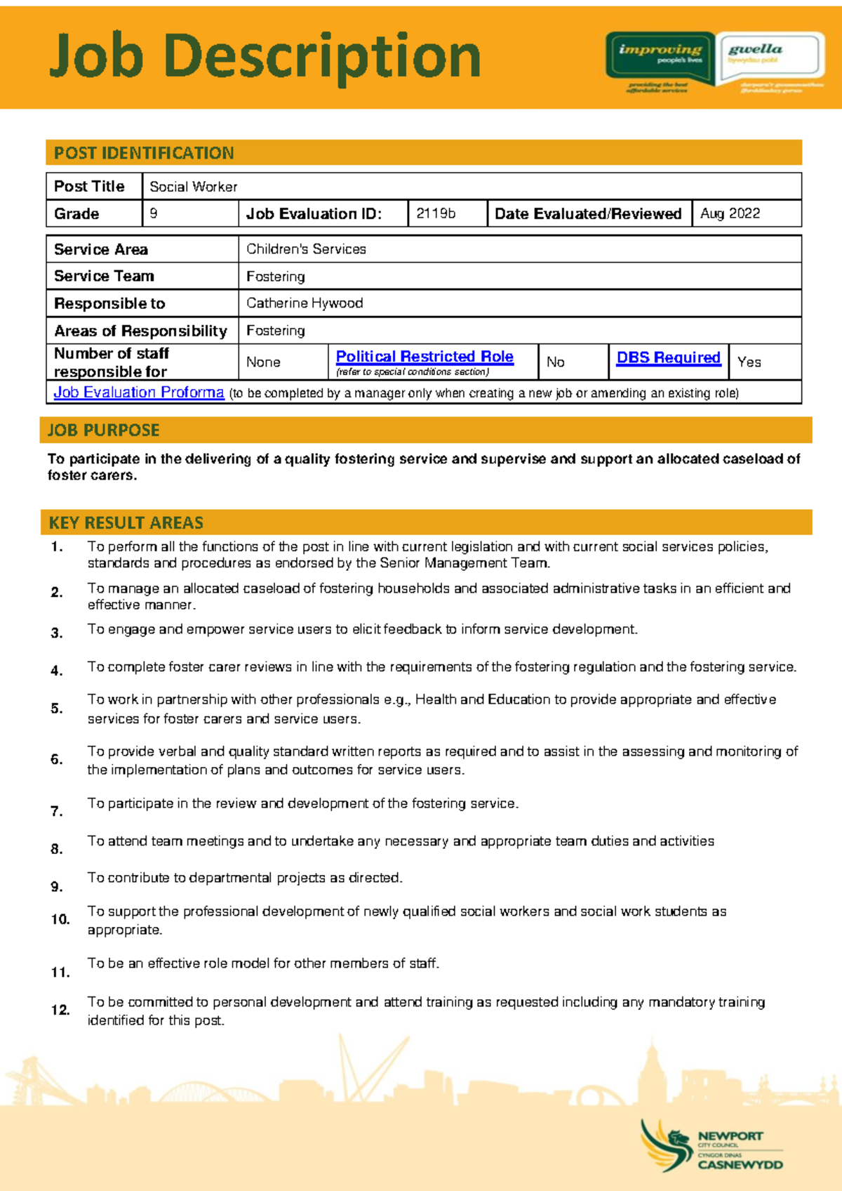 Job Description - English - Job Description POST IDENTIFICATION Post ...