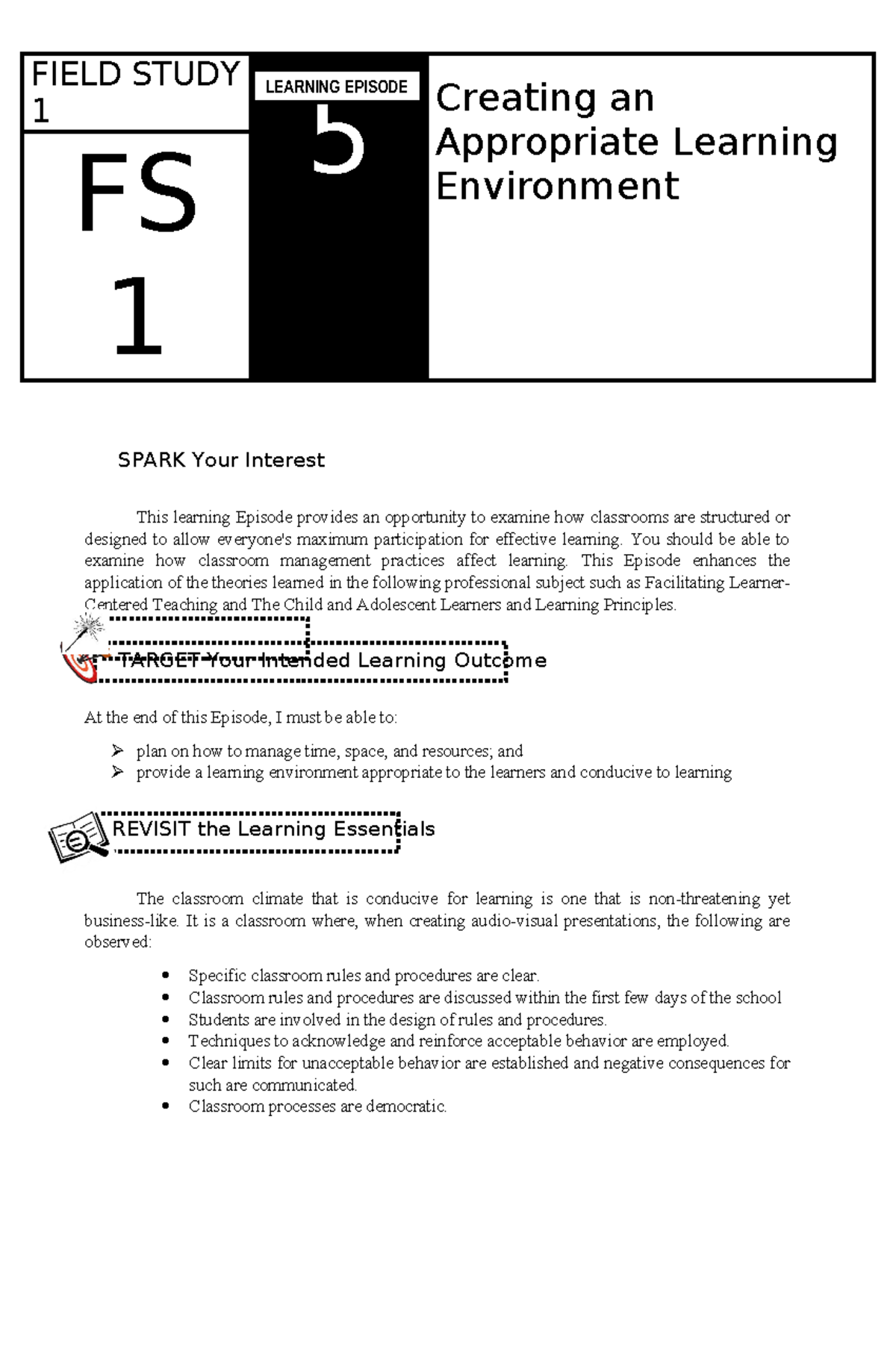 Learning- Episode-5 - Field Study 1 Notes and Activity for Observation ...
