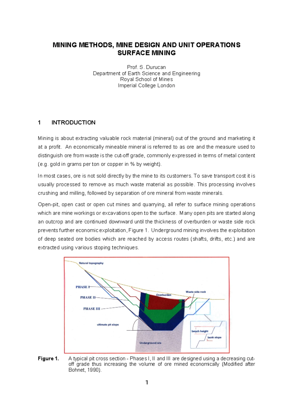 Mining Engineering Lecture Notes 1 - MINING METHODS, MINE DESIGN AND ...
