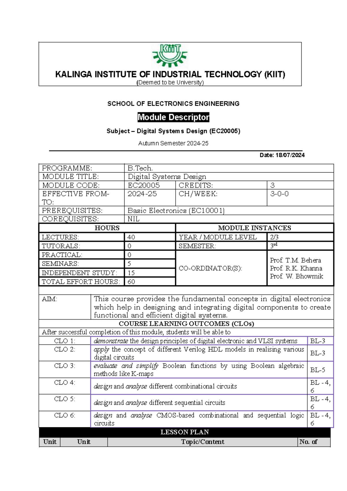 DSD Course Handout (Autumn 2024) - KALINGA INSTITUTE OF INDUSTRIAL ...