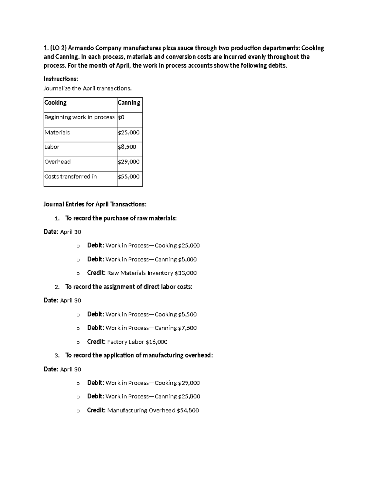 Self Study: Chapter 3 - Process Costing for LO 2 in Manufacturing - Studocu