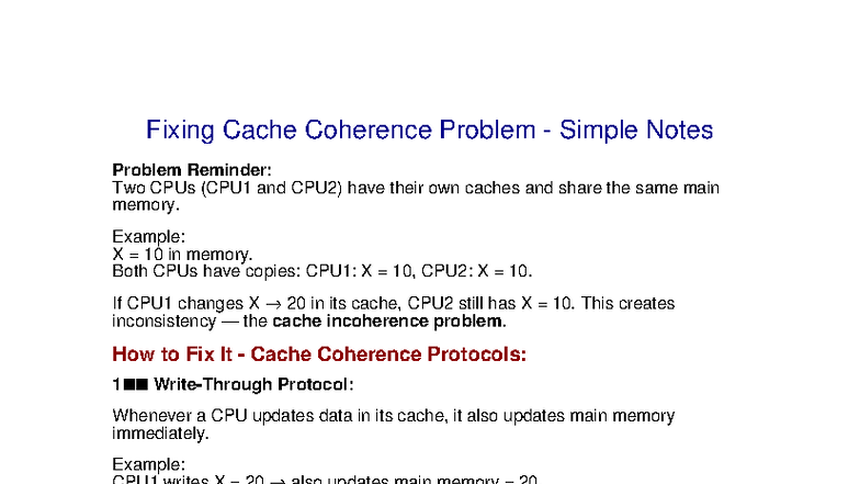 Cache Coherence Fix Notes: Protocols for Consistency in Multi-CPU ...