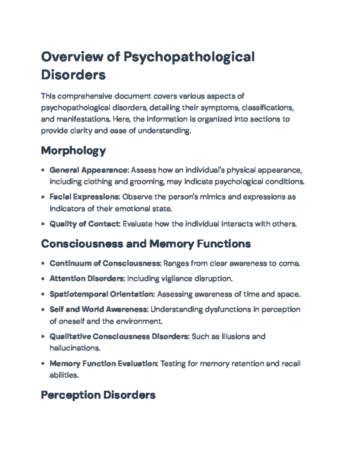 Overview of Psychopathological Disorders: Symptoms & Classifications ...