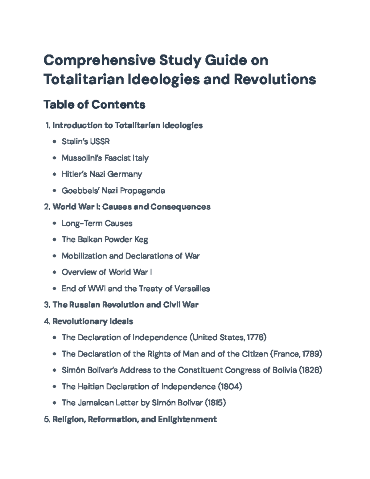 Comprehensive Study Guide on Totalitarianism & Revolutions (HIST101 ...