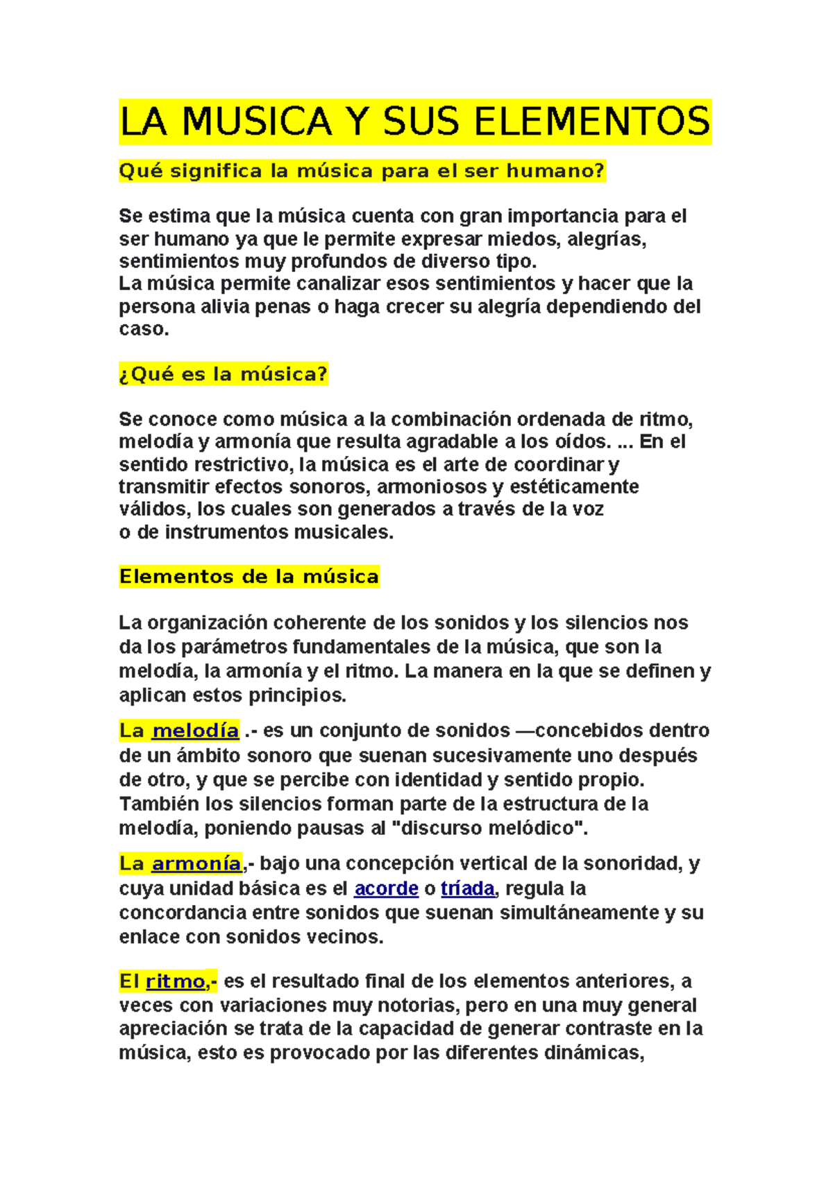 Elementos Fundamentales de la Música: Conceptos y Clasificación - Studocu