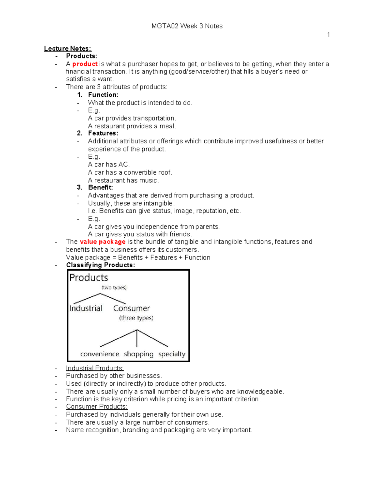 MGTA02 Week 3 Lecture Notes: Understanding Products & Their Attributes ...
