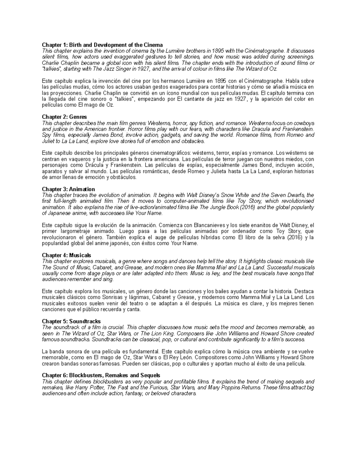 CINE 101: Chapter Summaries on Birth, Genres, Animation, and More - Studocu