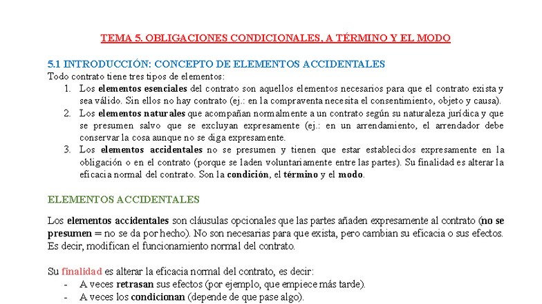 TEMA 5: OBLIGACIONES CONDICIONALES Y ELEMENTOS ACCIDENTALES - Studocu