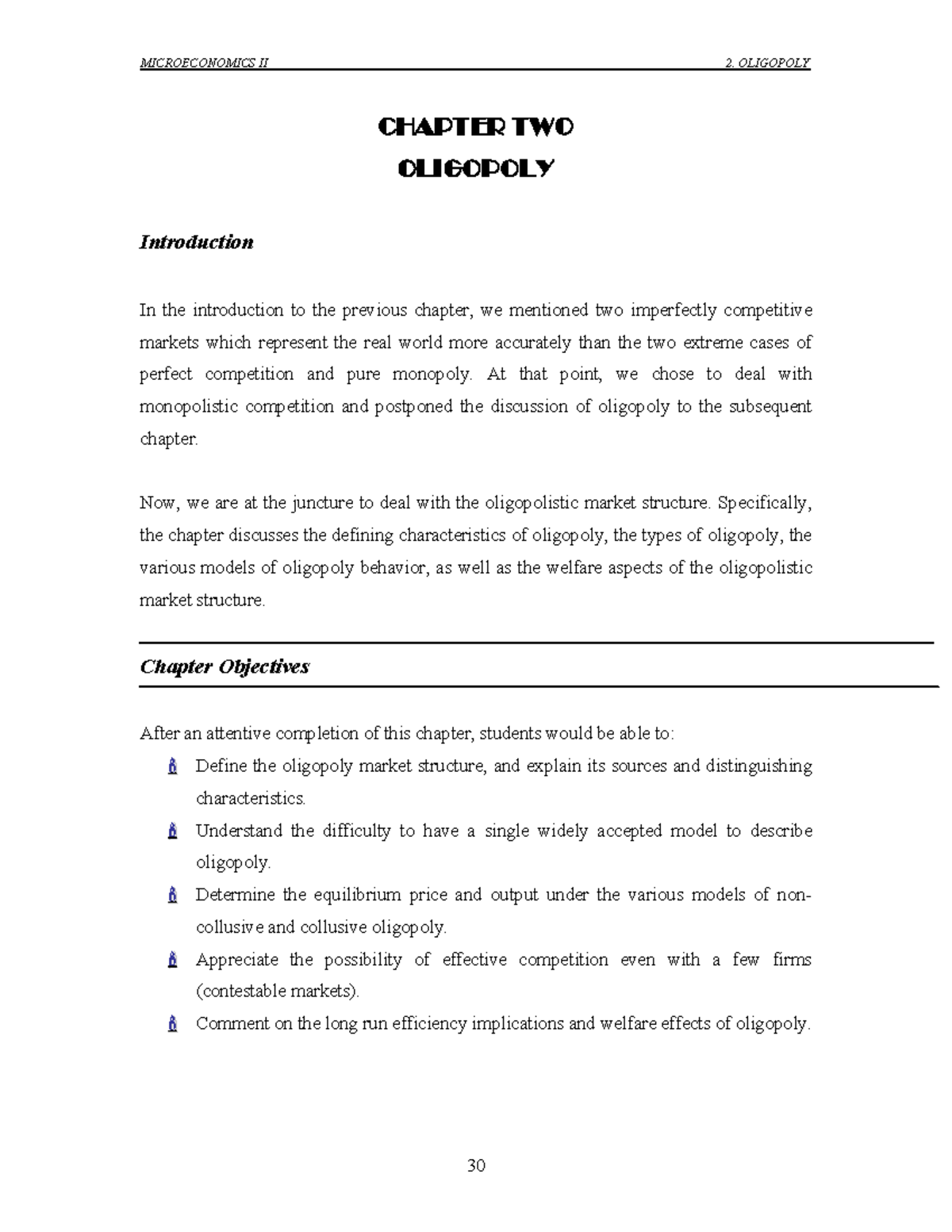 Chapter II Oligopoly - CHAPTER TWO OLIGOPOLY Introduction In the ...