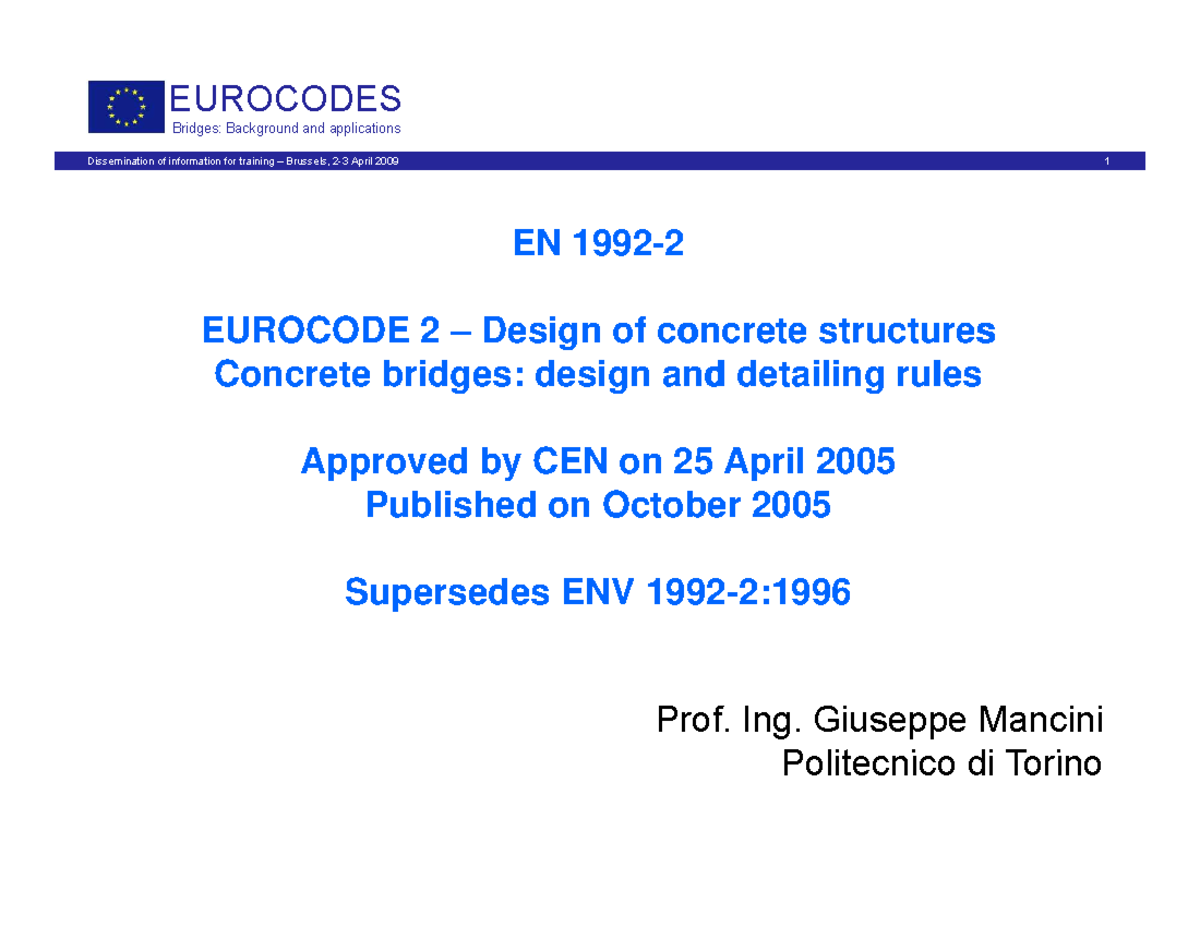 EUROCODES EN1992: Design & Detailing Rules for Concrete Bridges - Studocu