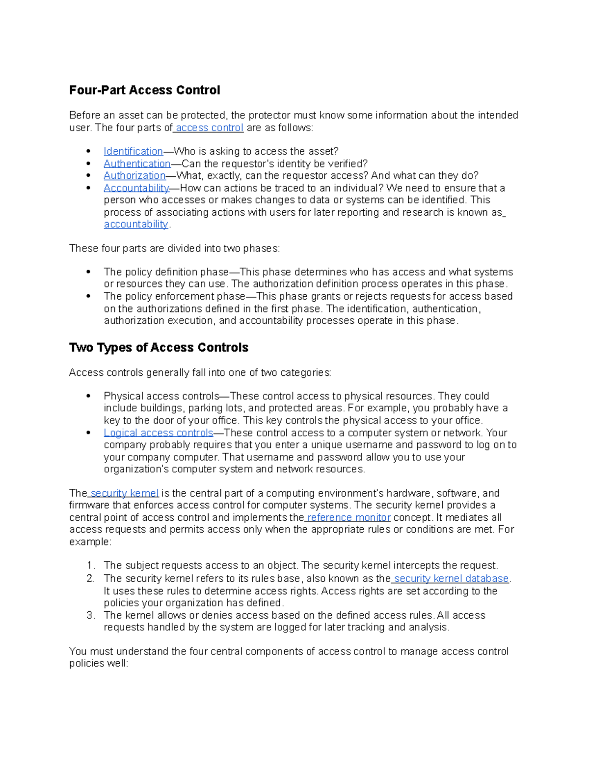 Module 3 Reading Notes on Access Control and Security Policies - Studocu