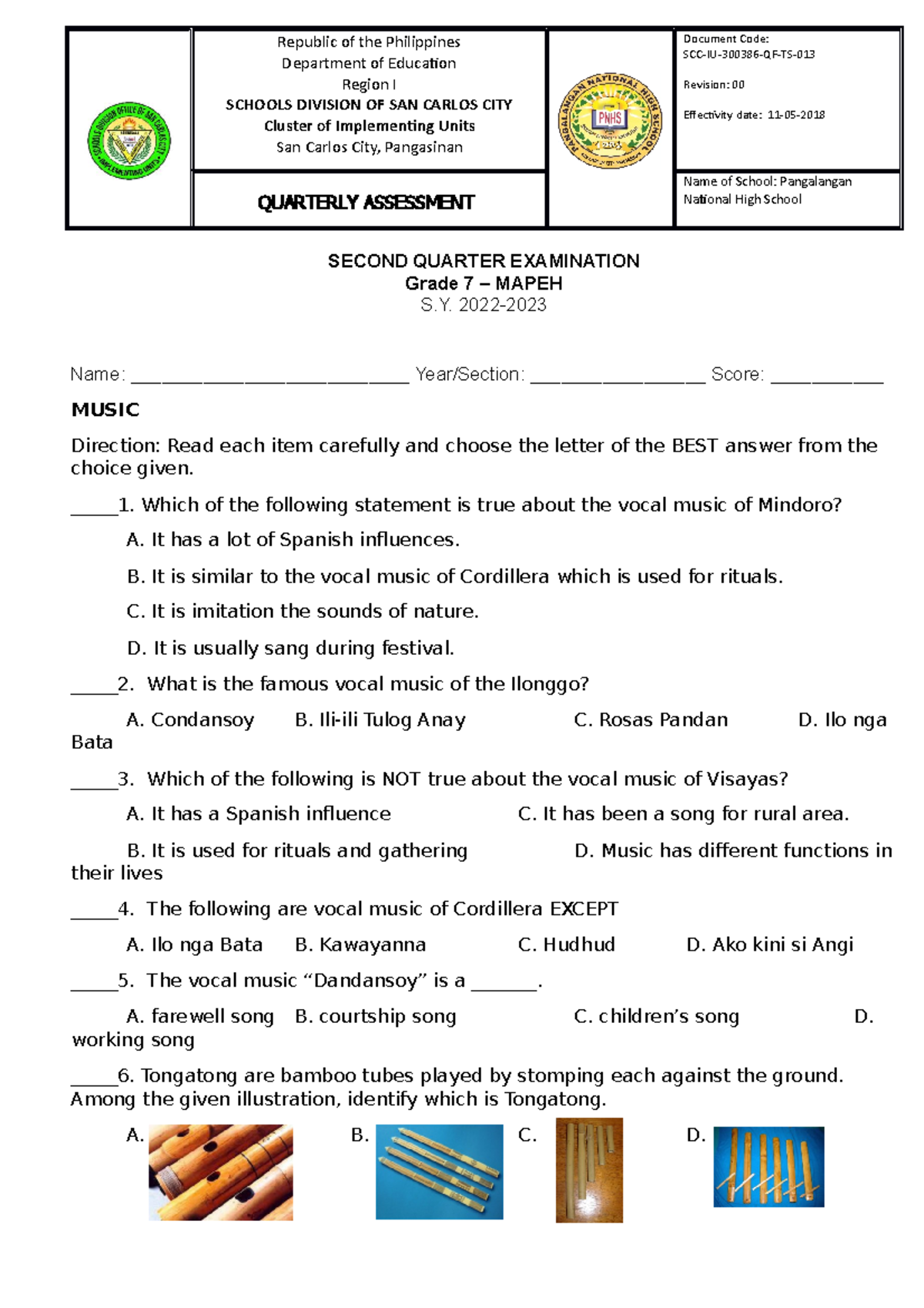 MAPEH 7 - 2nd Quarter Exam Review and Key Answers - Studocu