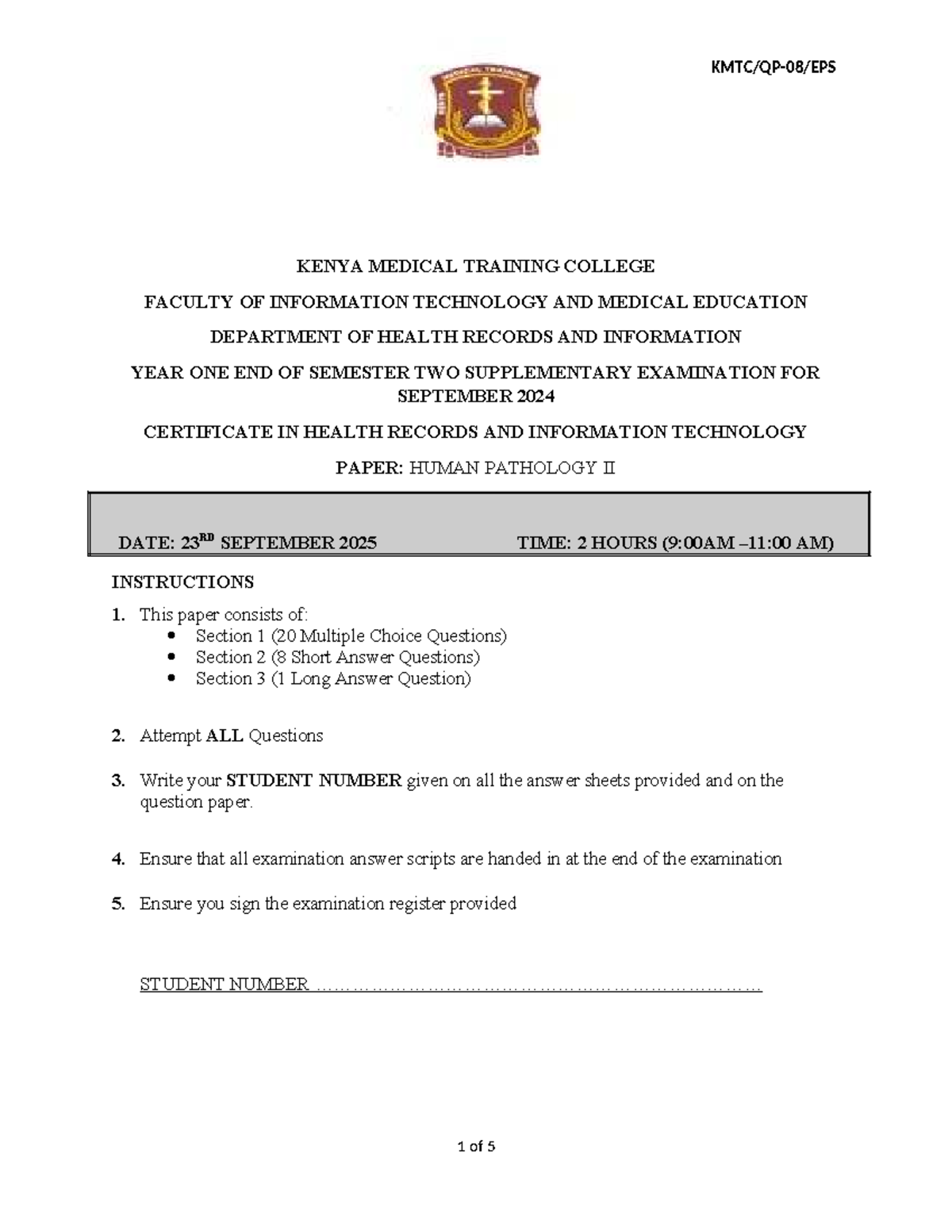 KENYA MEDICAL TRAINING COLLEGE: CERTIFICATE IN HEALTH RECORDS & IT ...