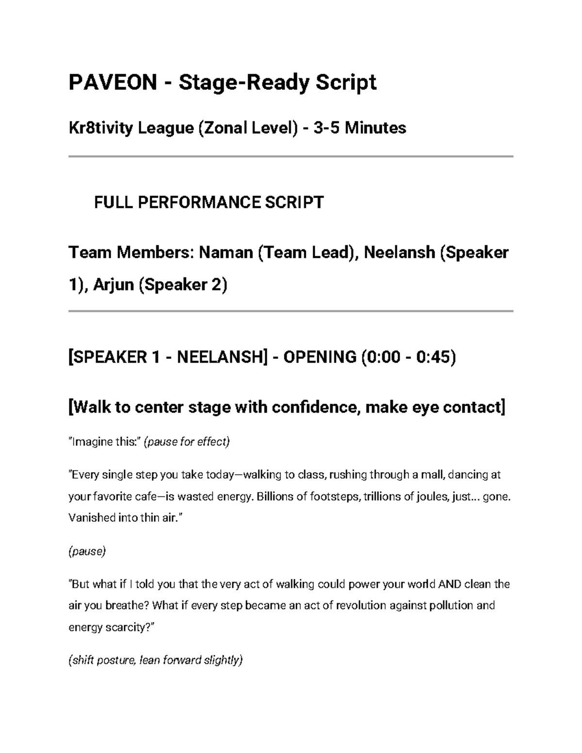 PAVEON Script Kr8tivity League Zonal Level Performance Minutes - Studocu