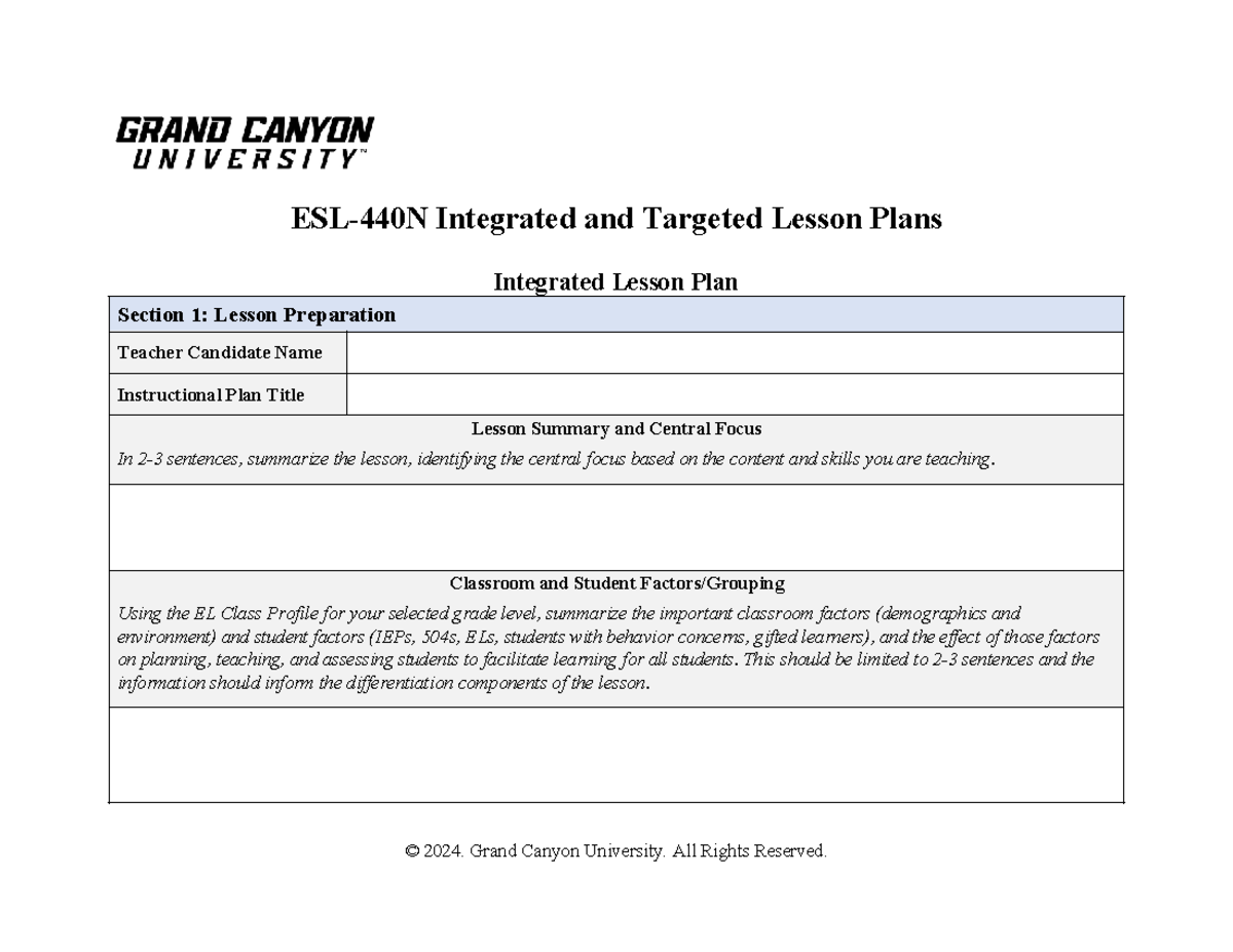ESL-440N-RS-T7 Integrated & Targeted Lesson Plans for ELA - Studocu