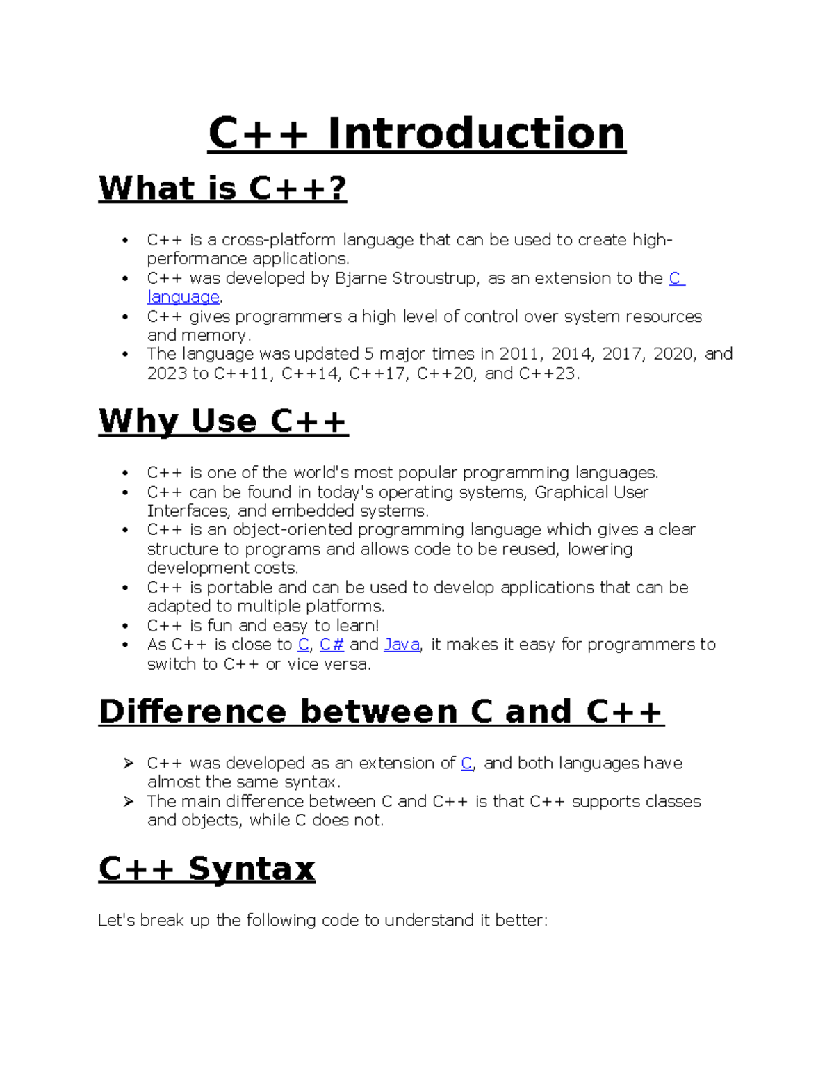 C++ Programming Basics: Introduction to Language Features and Syntax - Studocu