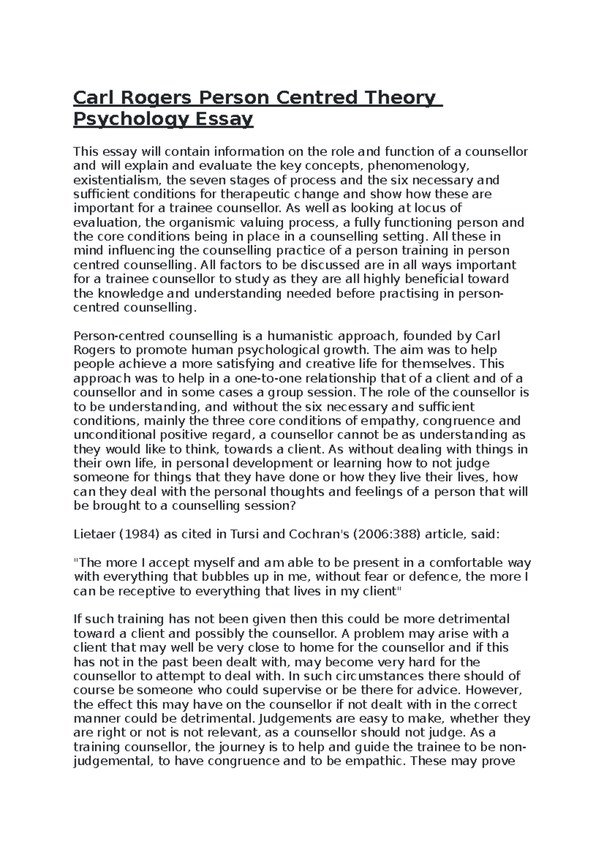 PSY101: Carl Rogers’ Person-Centred Theory in Counselling - An Essay ...