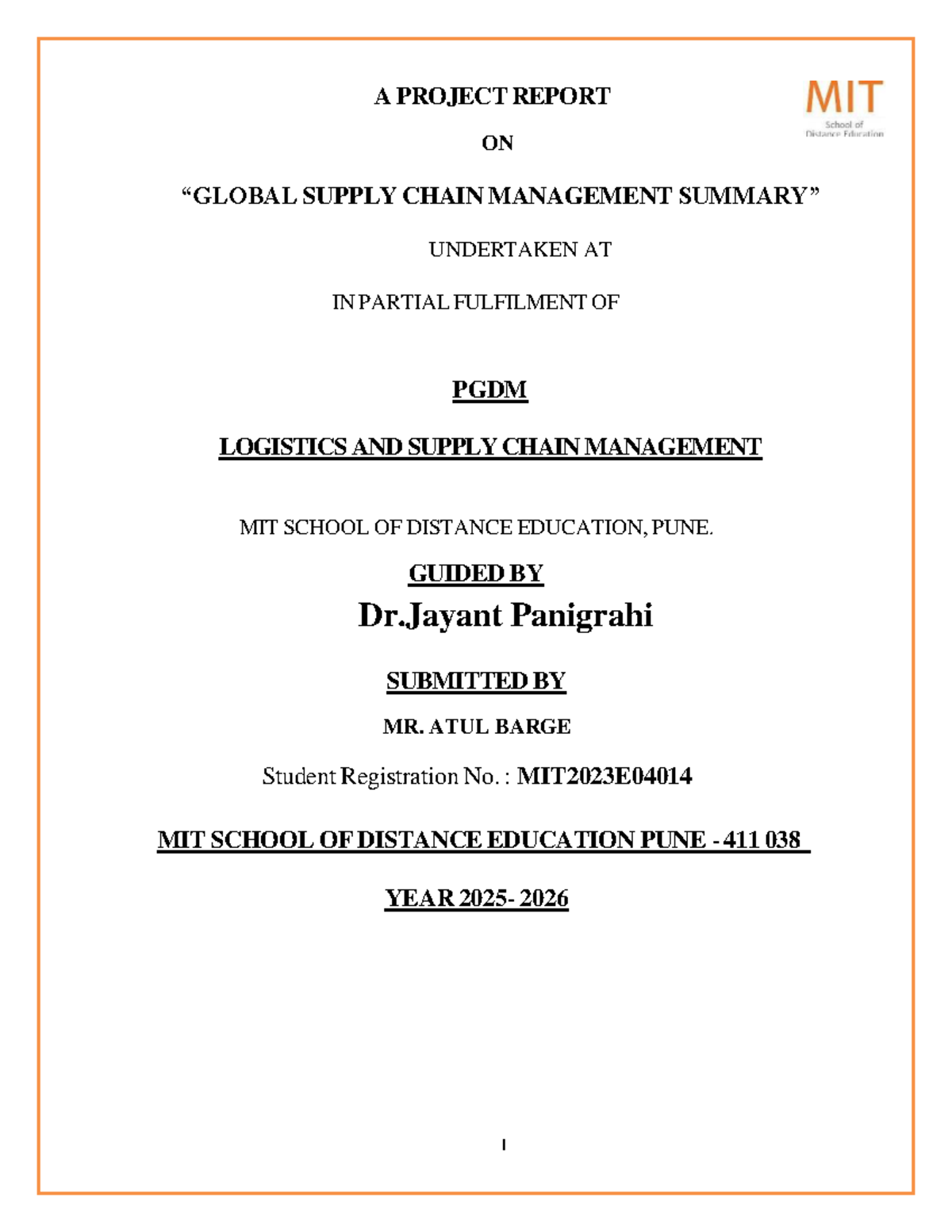 PGDM LSCM Project Report: Global Supply Chain Management Insights - Studocu