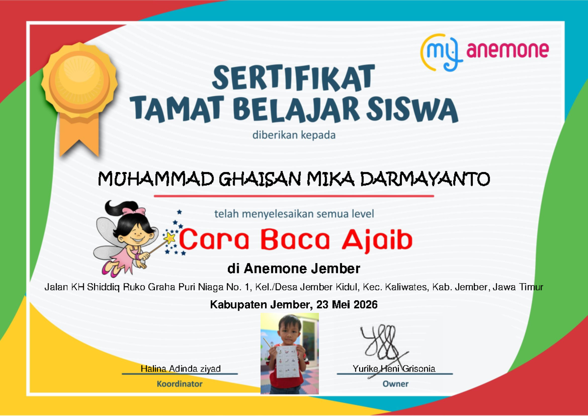 Sertifikat Tamat Belajar Muhammad Ghaisan Mika Darmayanto - Ilmu ...