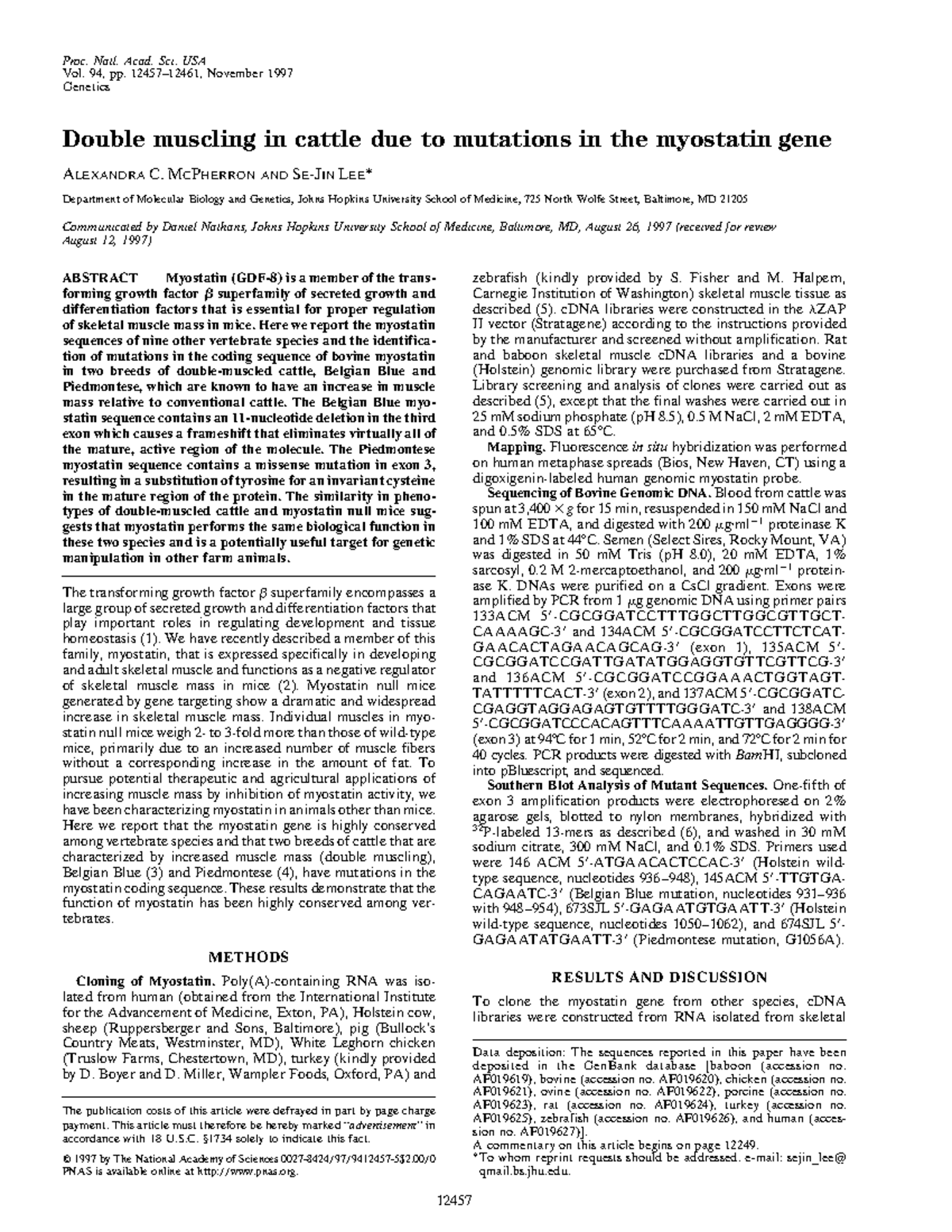 Genetics of Double Muscling in Cattle: Myostatin Mutations (MSTN) - Studocu