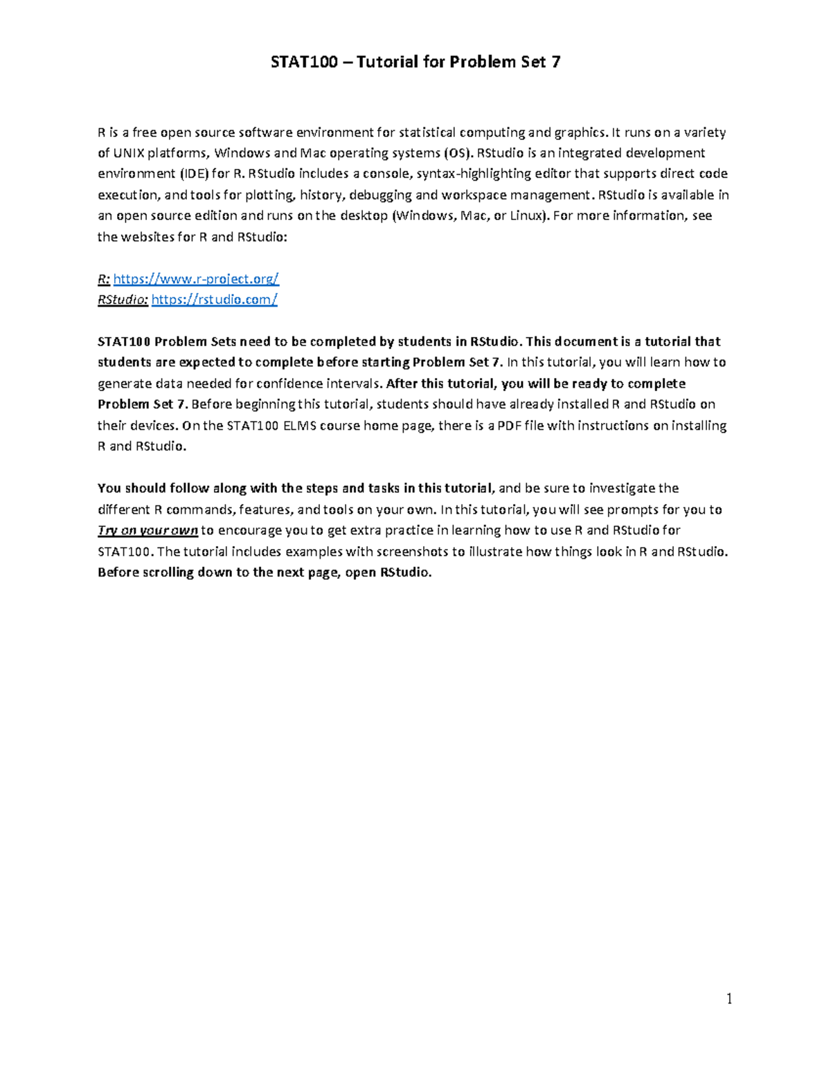 STAT100 Tutorial: Generating Confidence Intervals in RStudio - Studocu