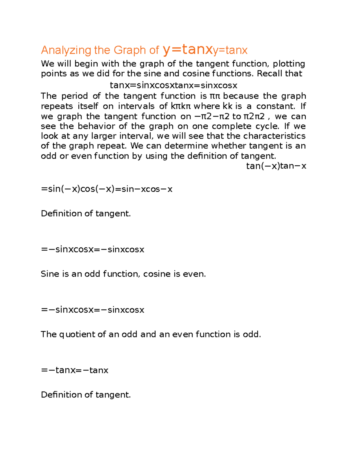 6-2 Reading and Participation Activities Graphs of the Other Trigonometric Functions - Analyzing ...