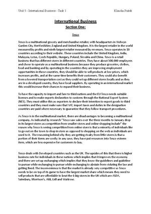 Assignment 2 - Unit 5 International Business - External Factors and ...