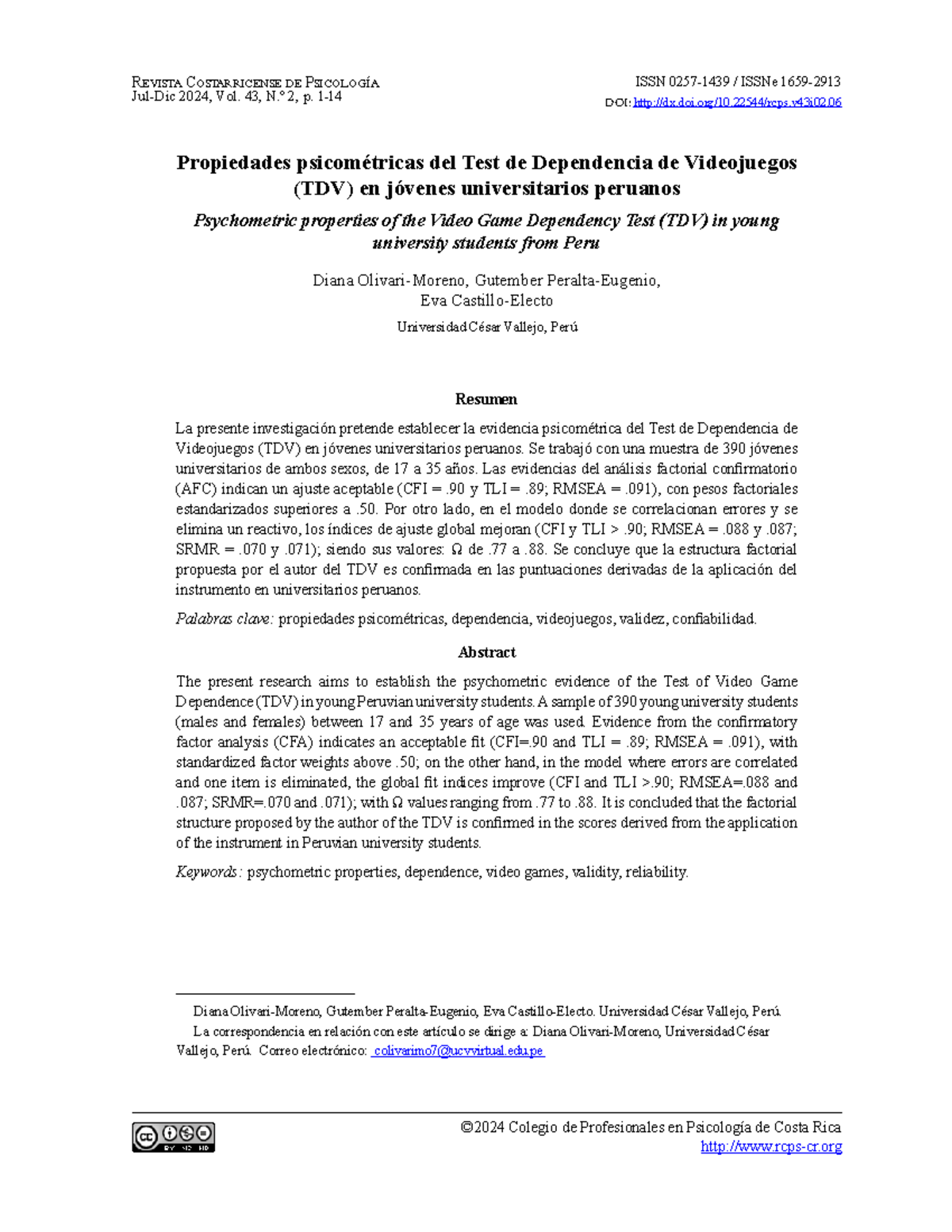 Propiedades Psicométricas del Test de Dependencia de Videojuegos (TDV ...