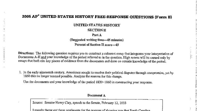 2005 AP US History DBQ: Analyzing Political Compromises and Conflicts ...