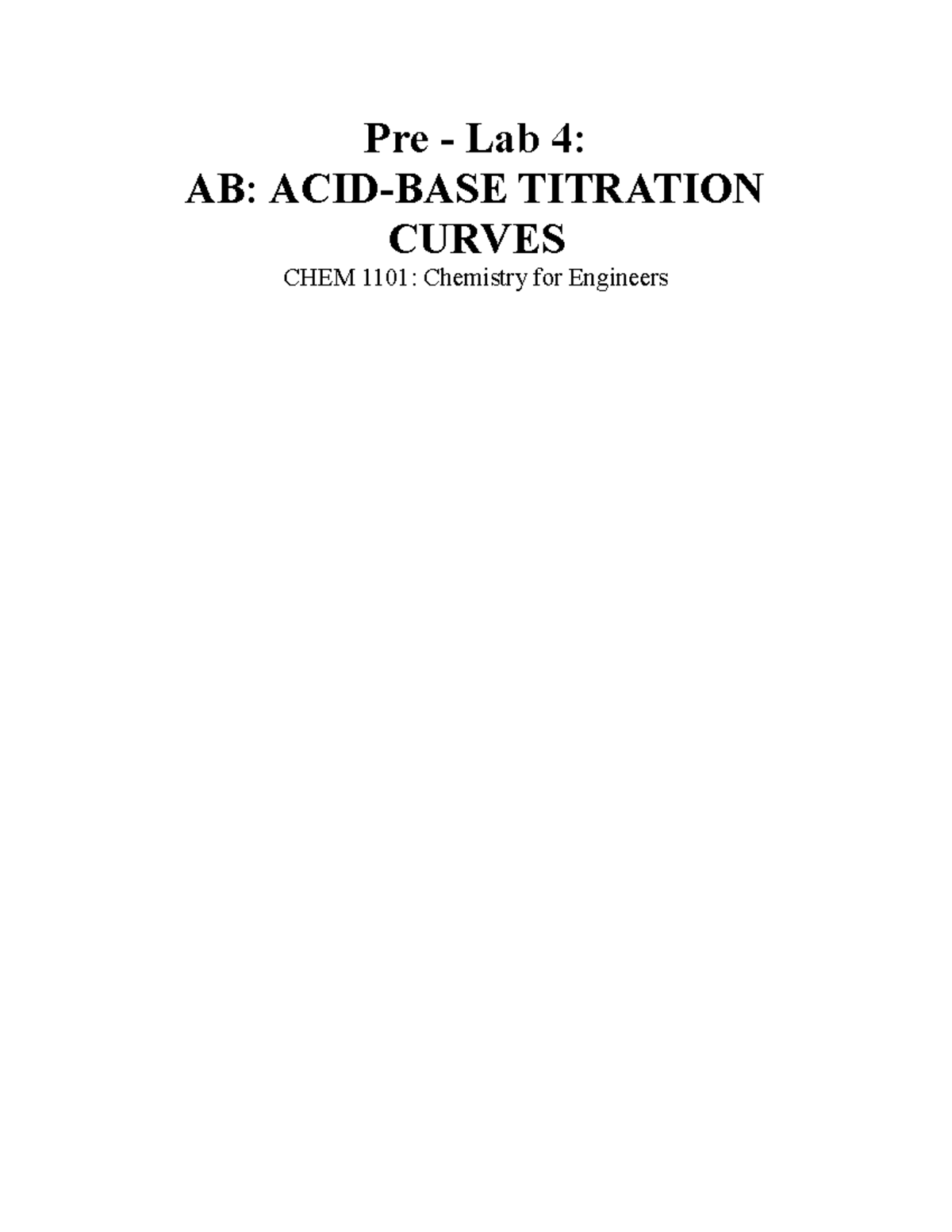 CHEM 1101 AB Pre-Lab: Acid-Base Titration Curves Analysis - Studocu