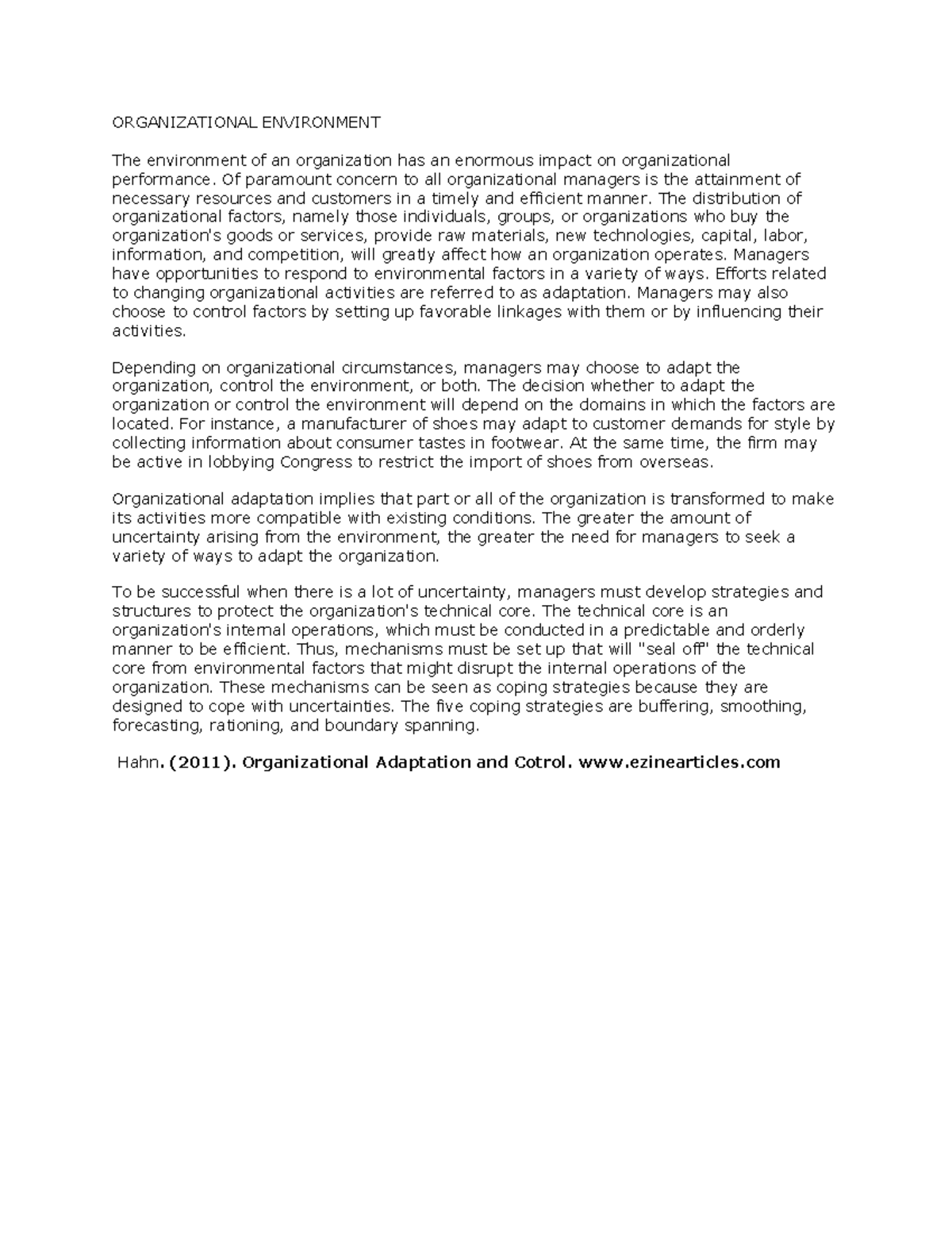 WK07supp-Organizational Environment - ORGANIZATIONAL ENVIRONMENT The ...