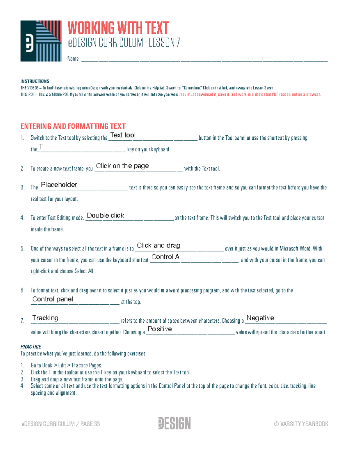 E DC-Lesson 7: Working with Text in eDesign Curriculum - Studocu