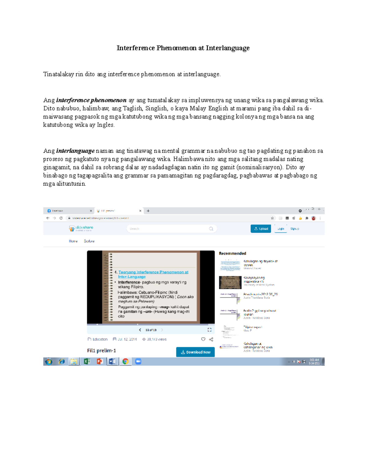 Aralin 6 interference phenomenon at interlanguage - Ang interference ...