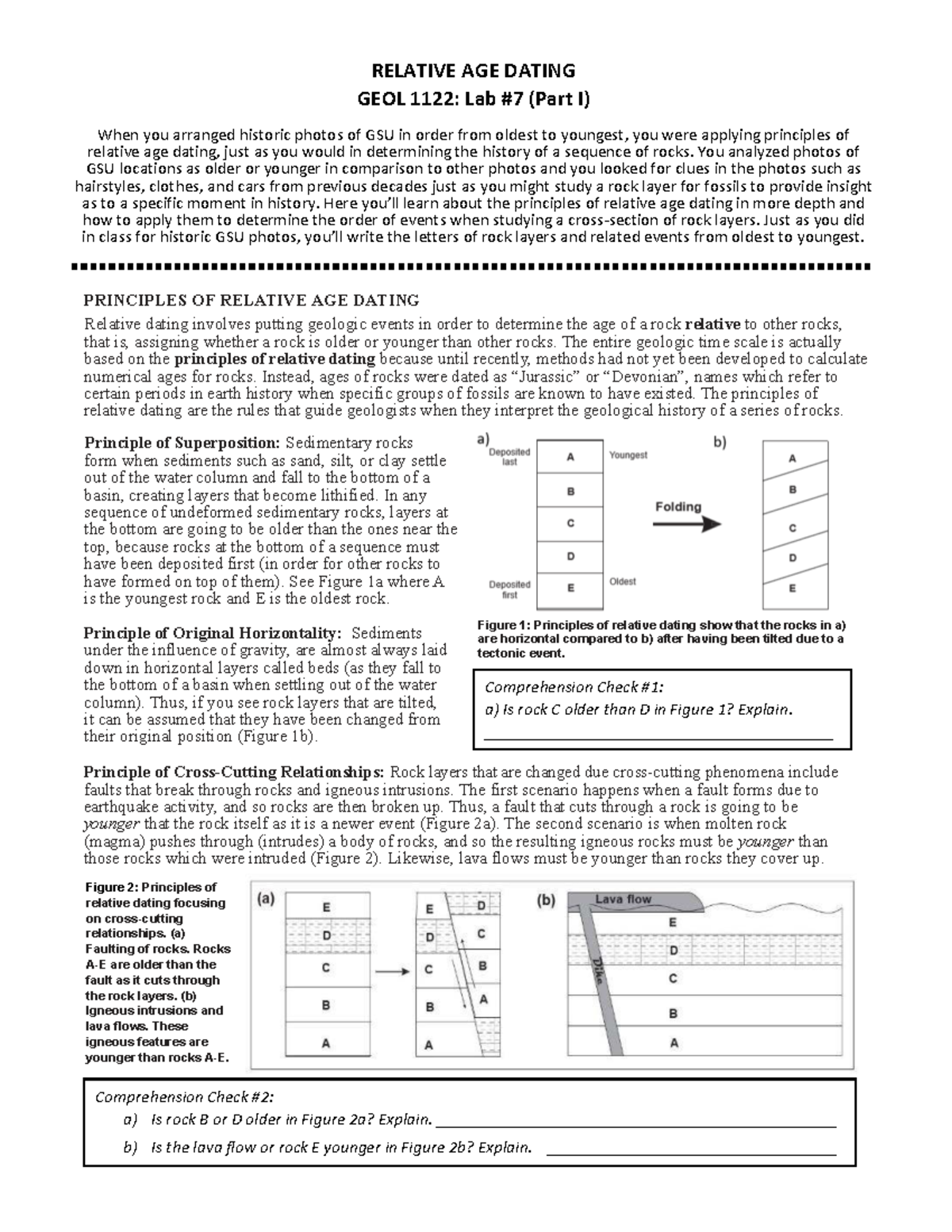RELATIVE AGE DATING GEOL 1122: Lab (Part I) Overview and Principles ...
