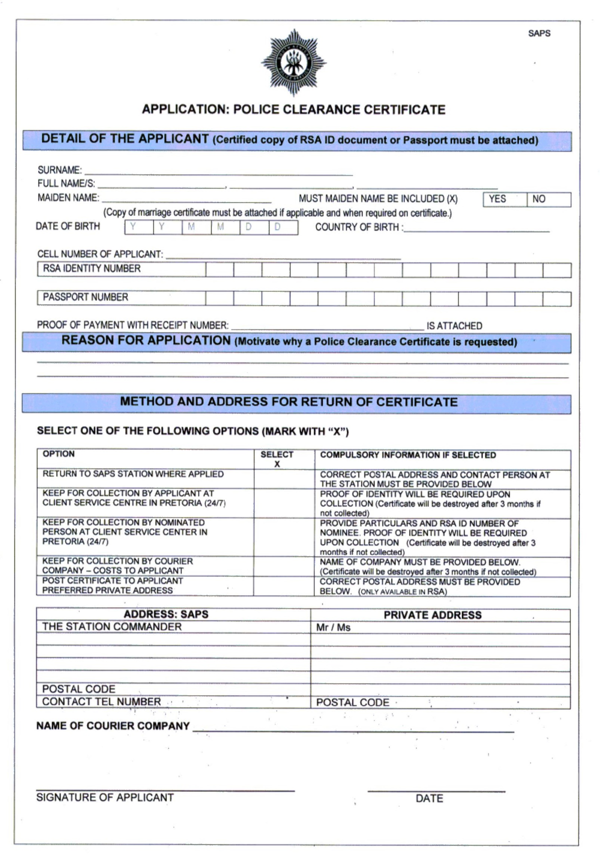 SAPS Application Form 2019: Police Clearance Certificate Information ...