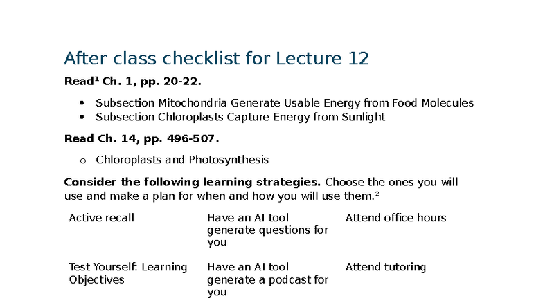 After Class Checklist for Lecture 12: Energy Generation & Learning ...
