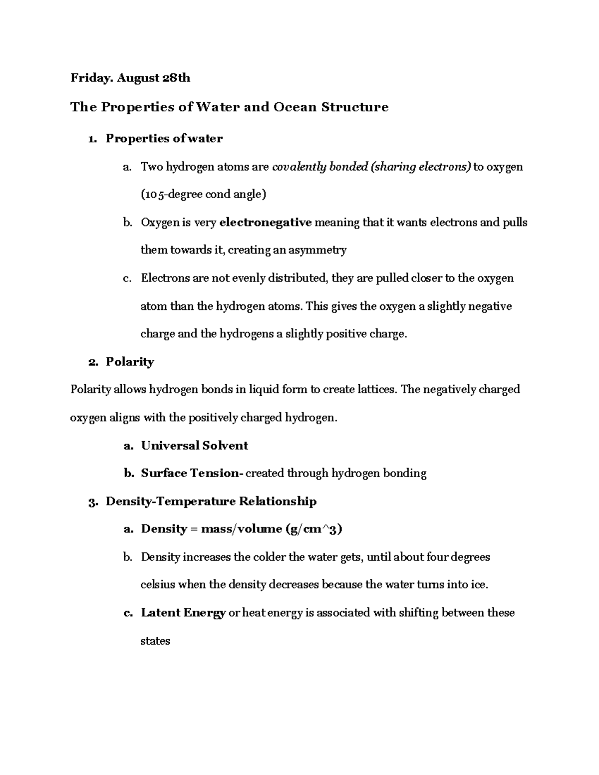 Lecture 1: Key Concepts of Water Properties & Ocean Structure - Studocu