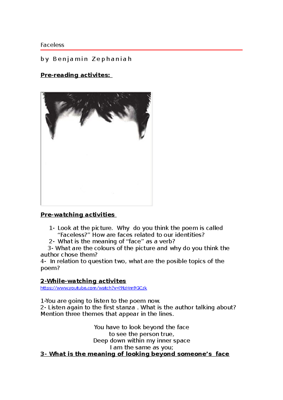 Analysis and Activities for 
