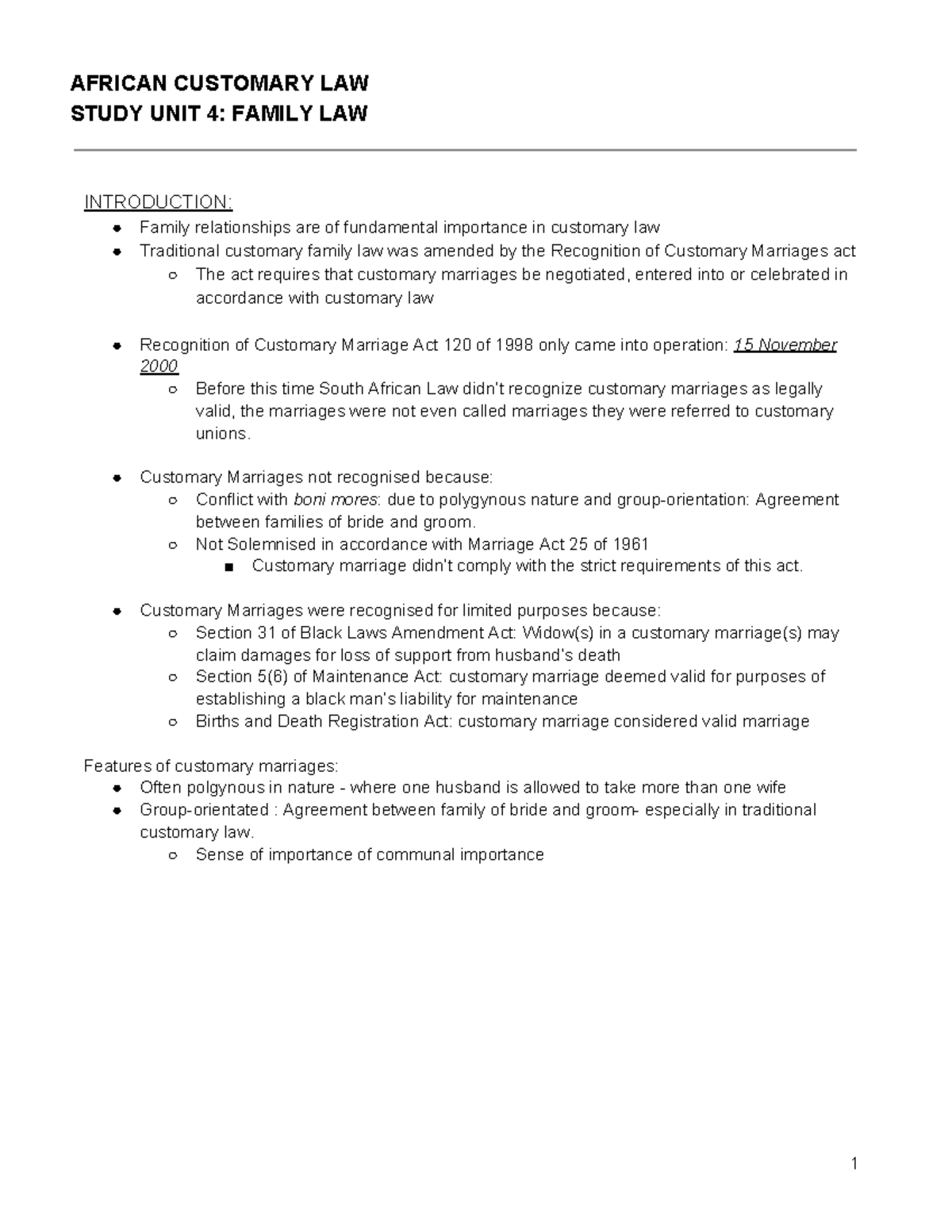 African Customary Law (2020) Unit 4 - Family Law Overview and Insights ...