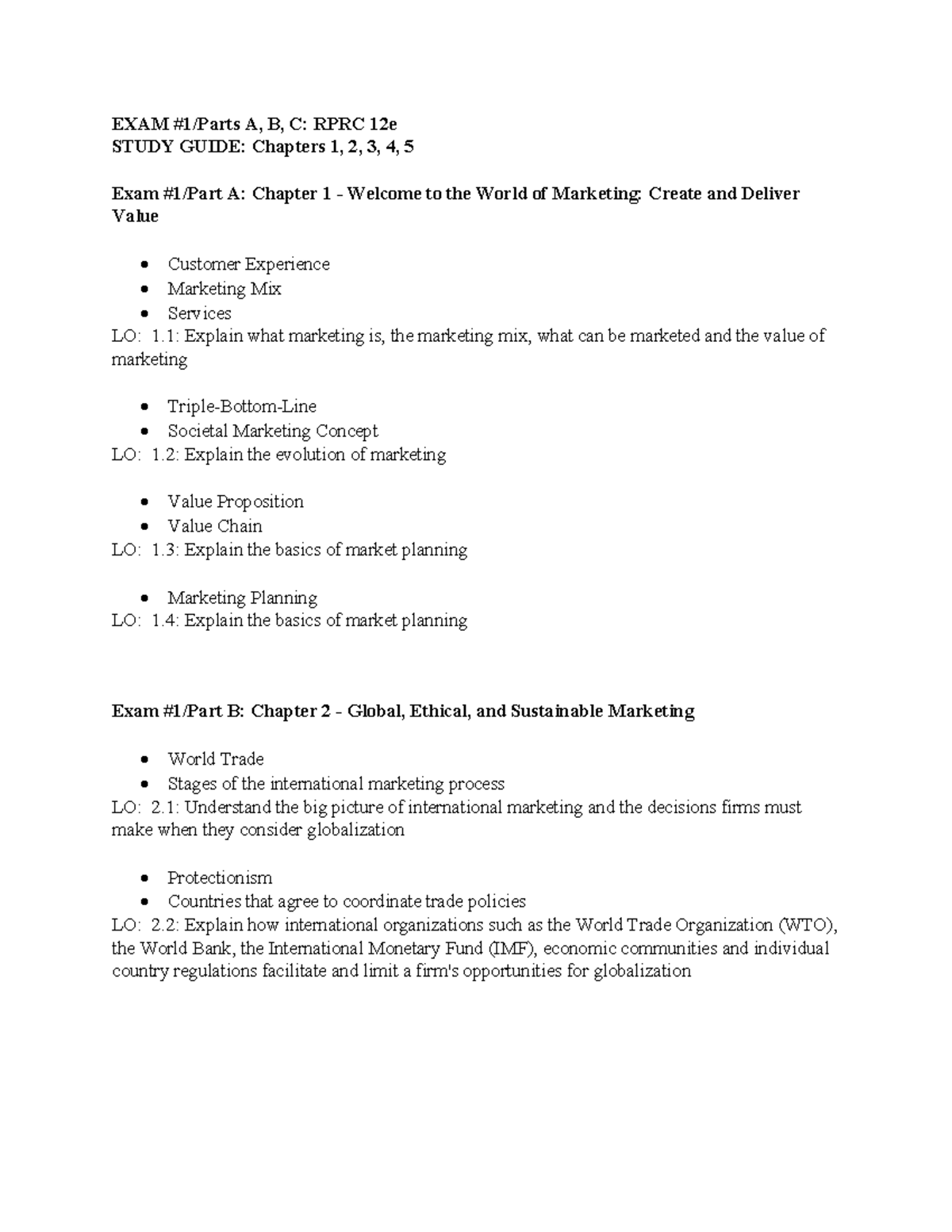 Exam #1 Study Guide: Marketing Concepts & Strategies (RPRC 12e) - Studocu