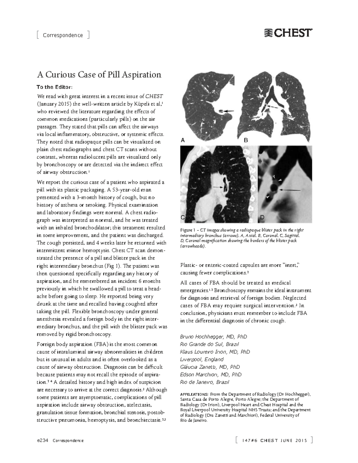 CHEST Correspondence: A Curious Case of Pill Aspiration - Studocu