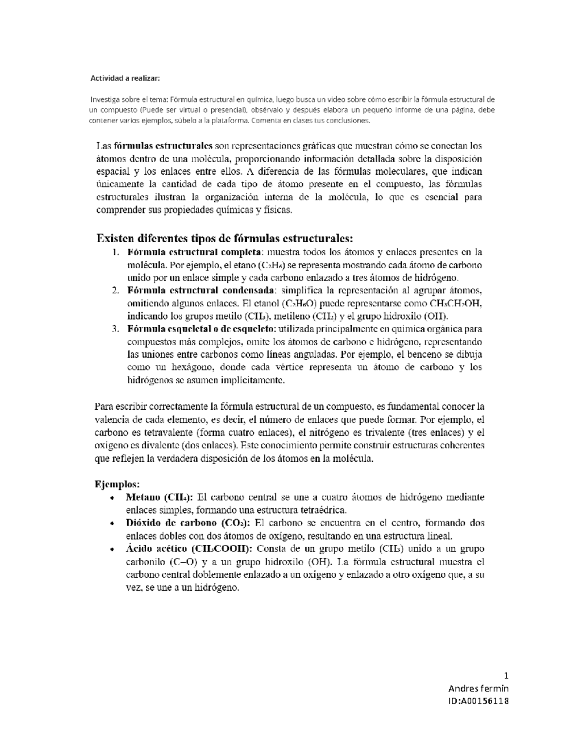 Actividad: Investigación y Ejemplos de Fórmulas Estructurales en ...